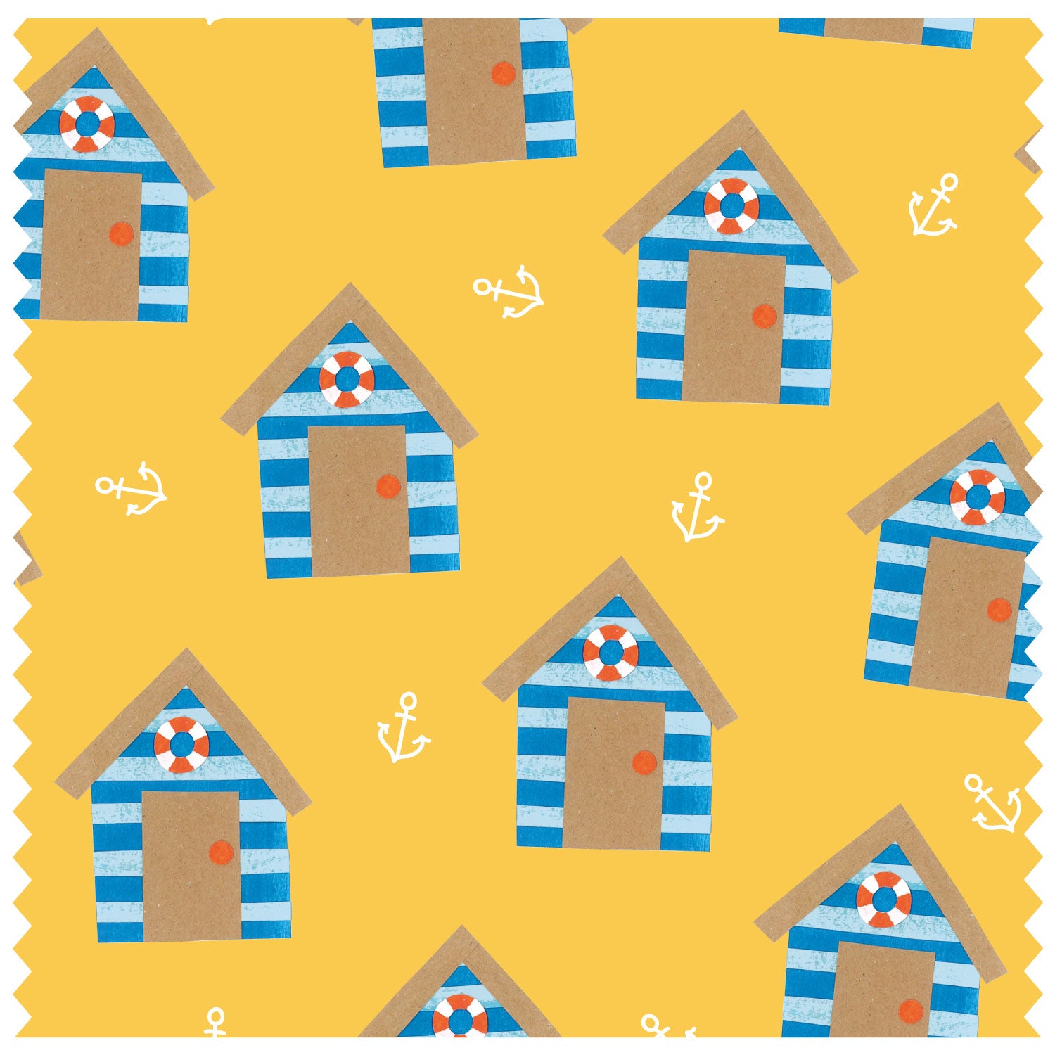 Blue Collaged Beach Huts - Nautical Roller Blind