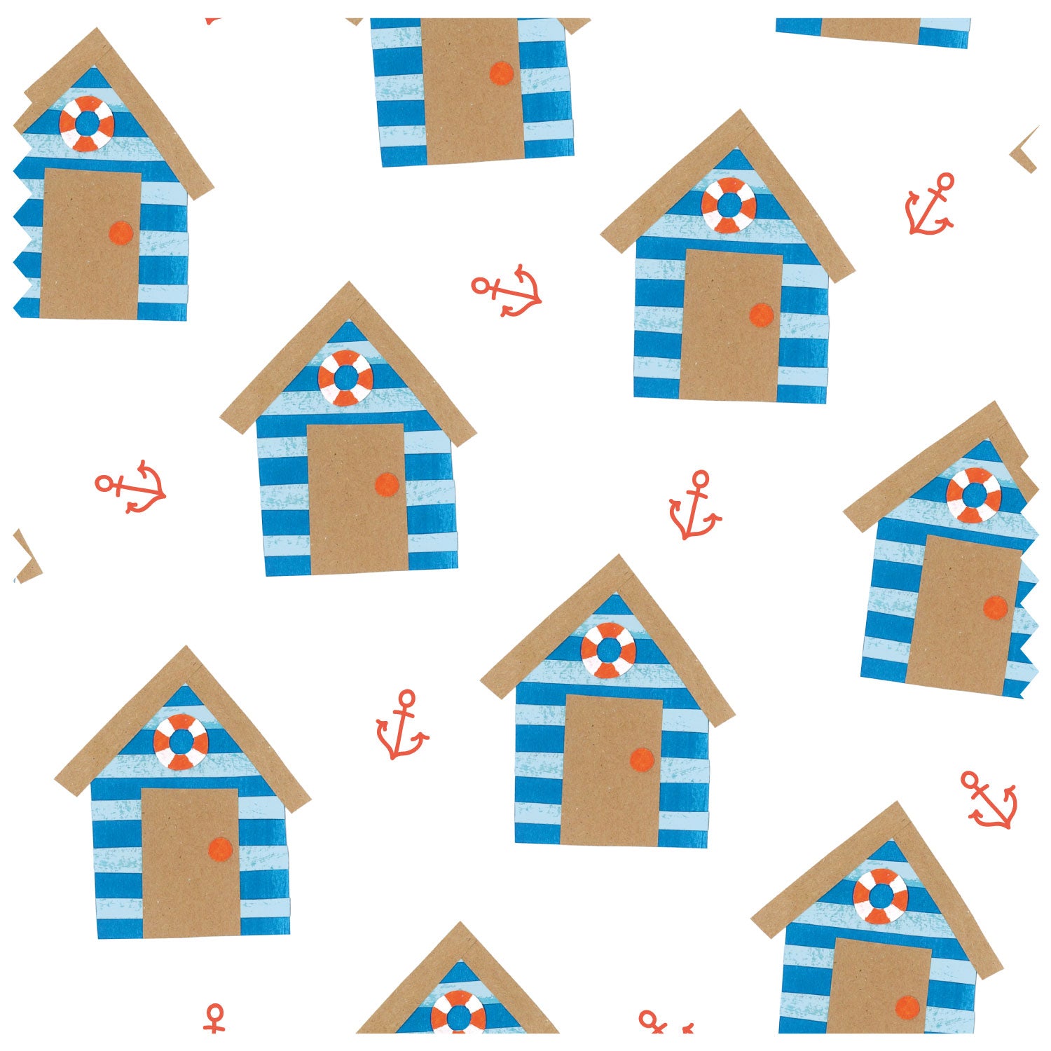 Blue Collaged Beach Huts - Nautical Roller Blind